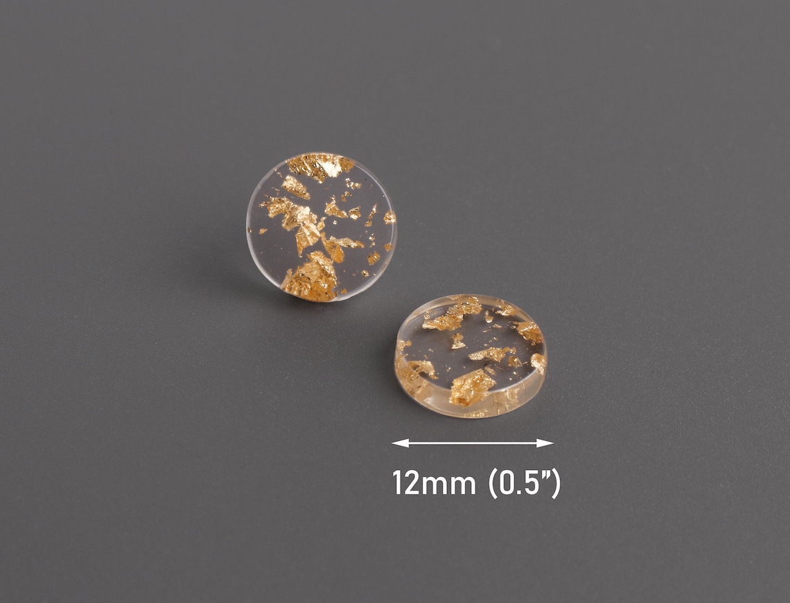 4 Clear Acrylic Flatbacks With Gold Leaf Flakes 12mm 3mm - Etsy