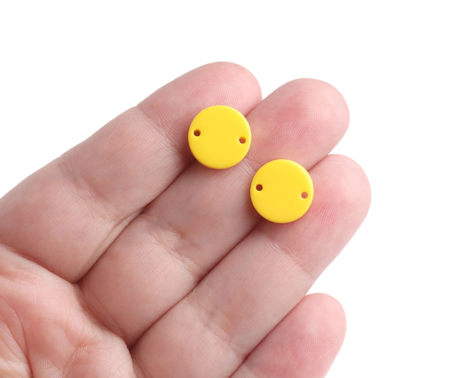 4 Lemon Yellow Bead Connectors, 12mm, Solid Color, Thick Discs With 2 ...