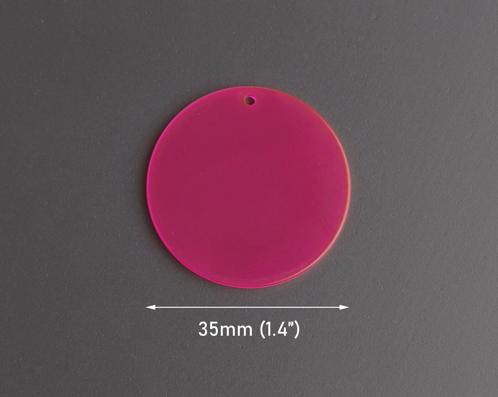 4 Neon Pink Round Circle Charms, 35mm, Transparent Acrylic Beads ...