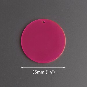 4 Neon Pink Round Circle Charms, 35mm, Transparent Acrylic Beads ...