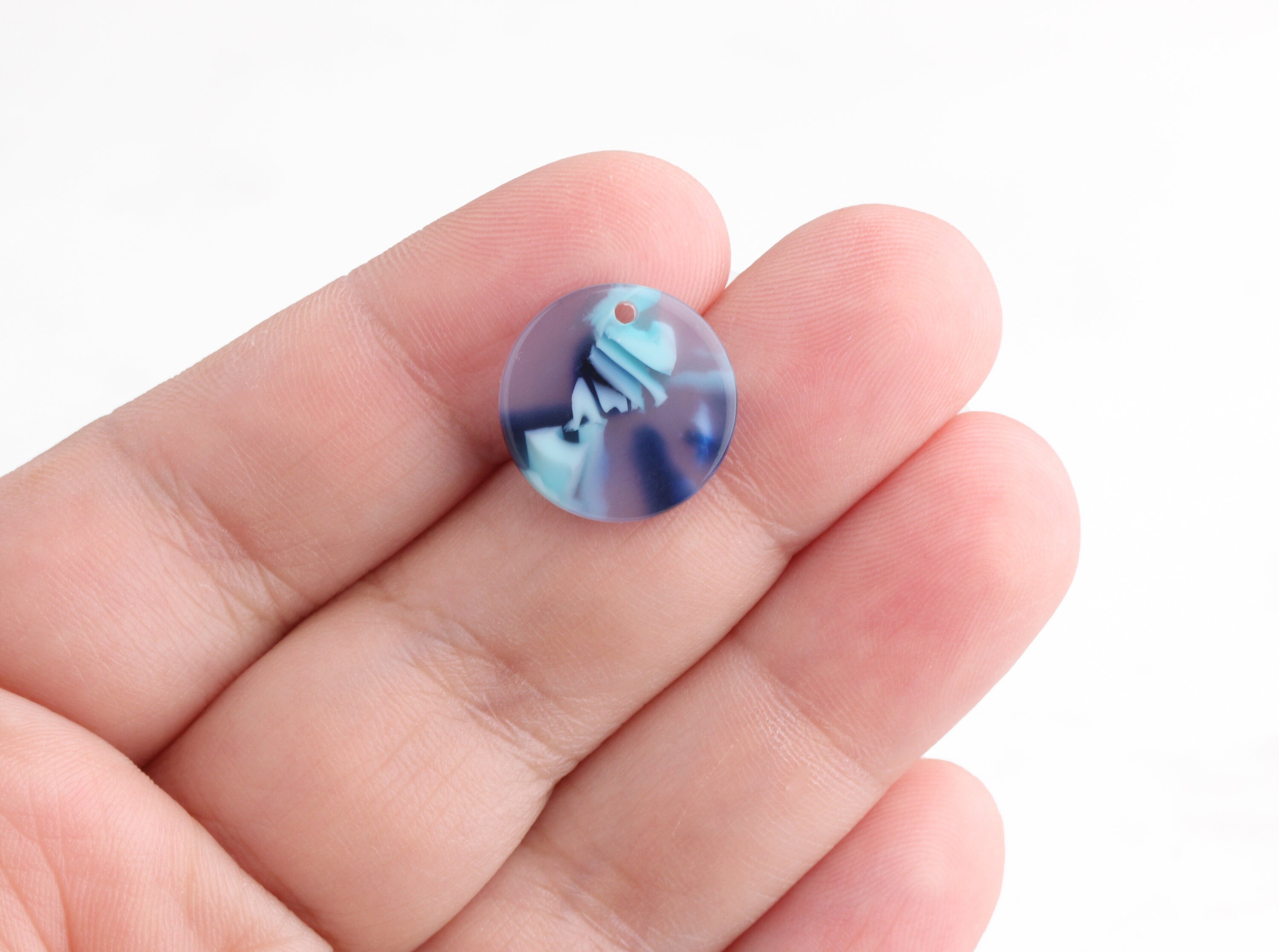 4 Flat Round Drops in Blue Tortoise Shell, Dark Blue Acetate Charms ...