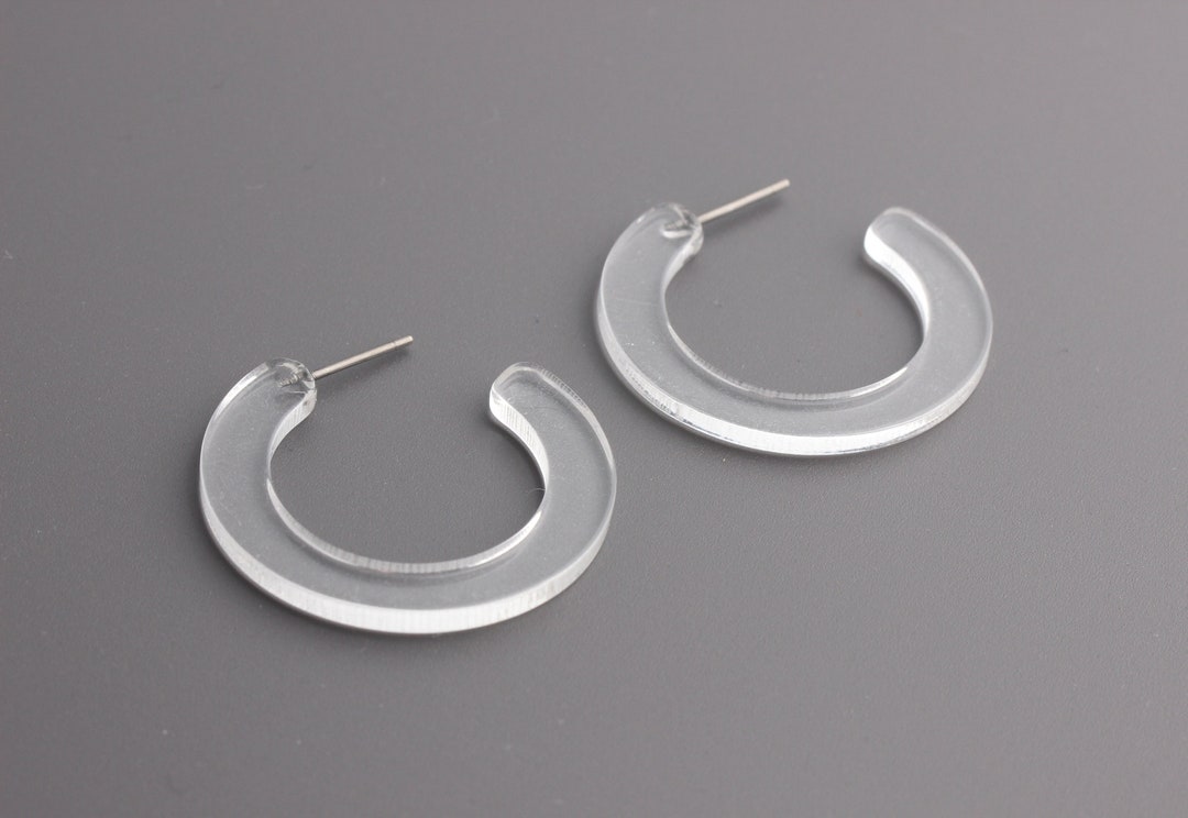 Clear Acrylic Hoop Findings, 1 Pair, Small Clear Lucite Hoop Earrings ...