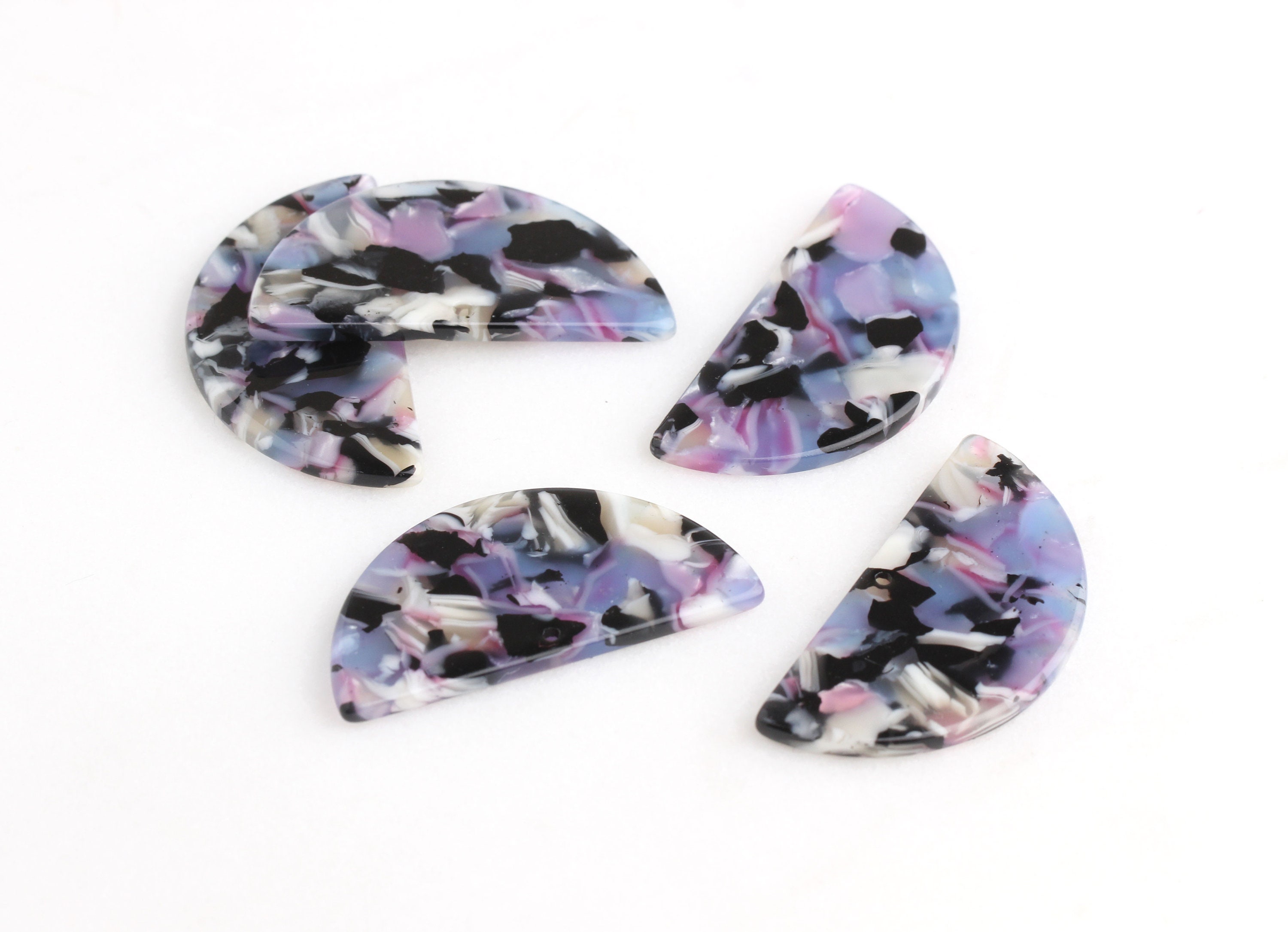 2 Large Half Moon Pendants, Purple Acetate Jewelry Findings, Resin Half ...