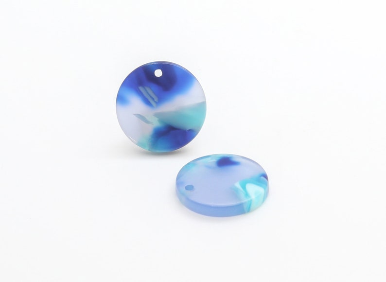 4 Flat Round Drops in Blue Tortoise Shell, Dark Blue Acetate Charms ...