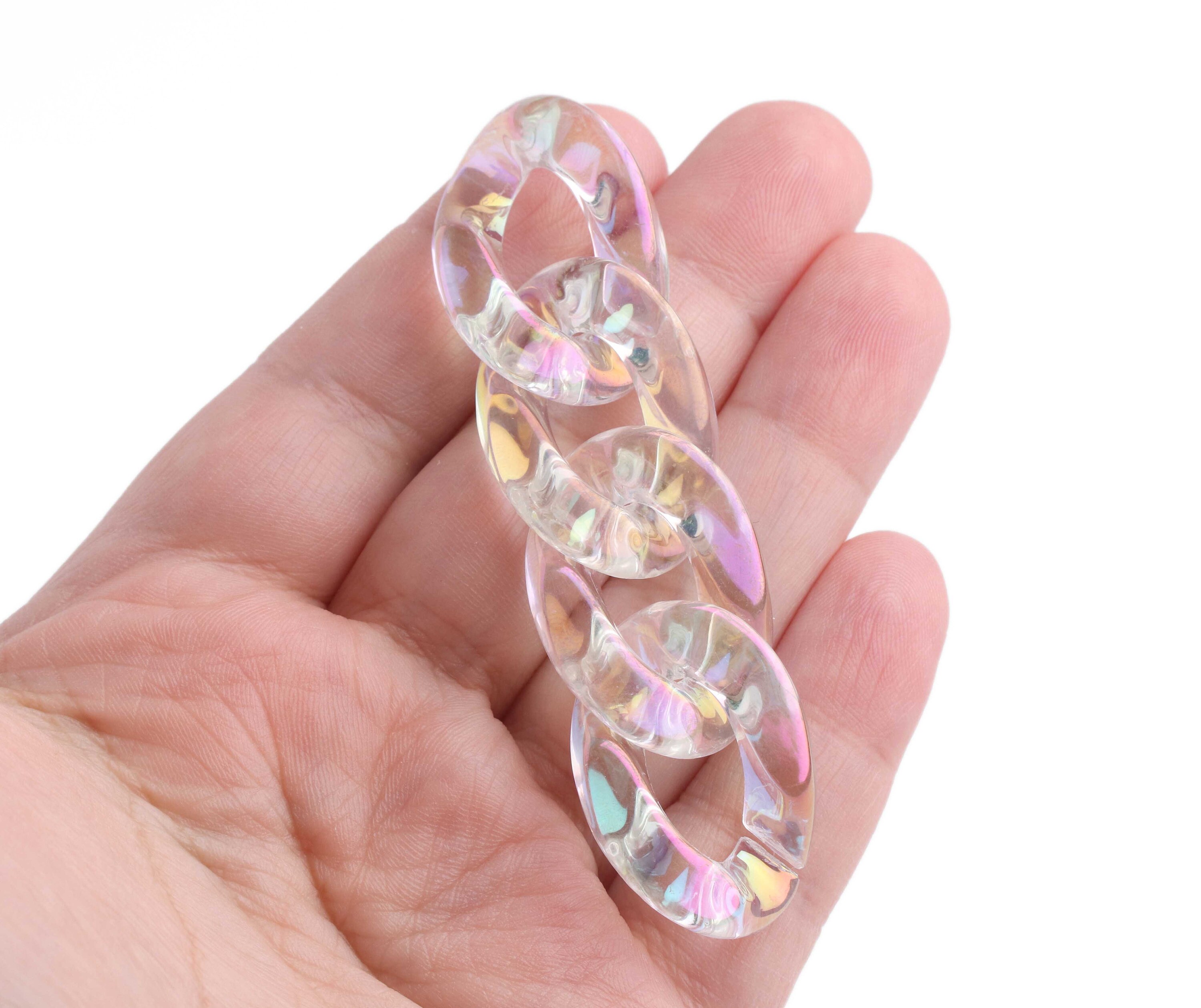 1ft Opal Clear Acrylic Chain Links, 30 X 21mm, Iridescent AB Effect ...