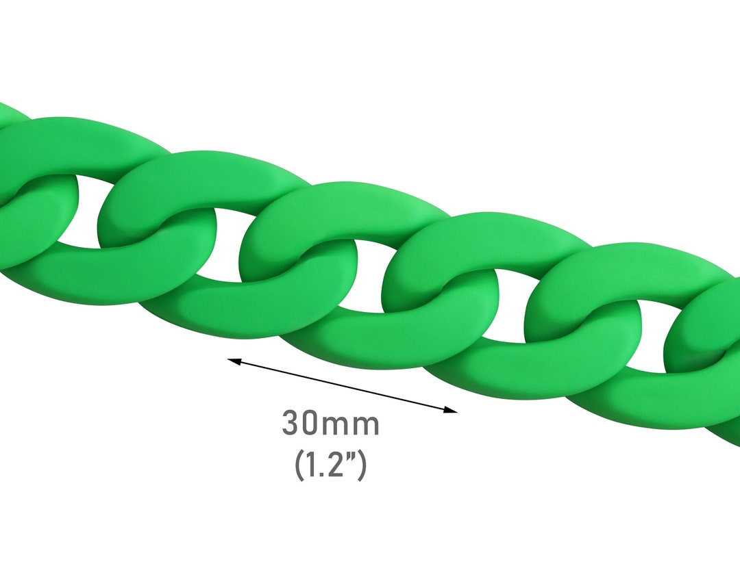 1ft Large Matte Neon Green Plastic Chain Links, 30 X 20mm, Flat Curb ...