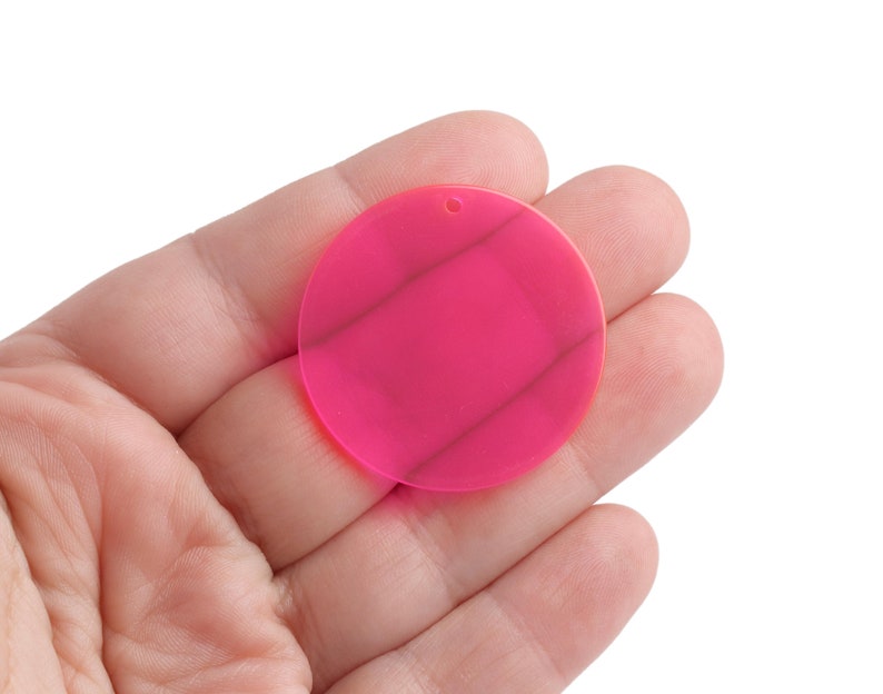4 Neon Pink Round Circle Charms, 35mm, Transparent Acrylic Beads ...