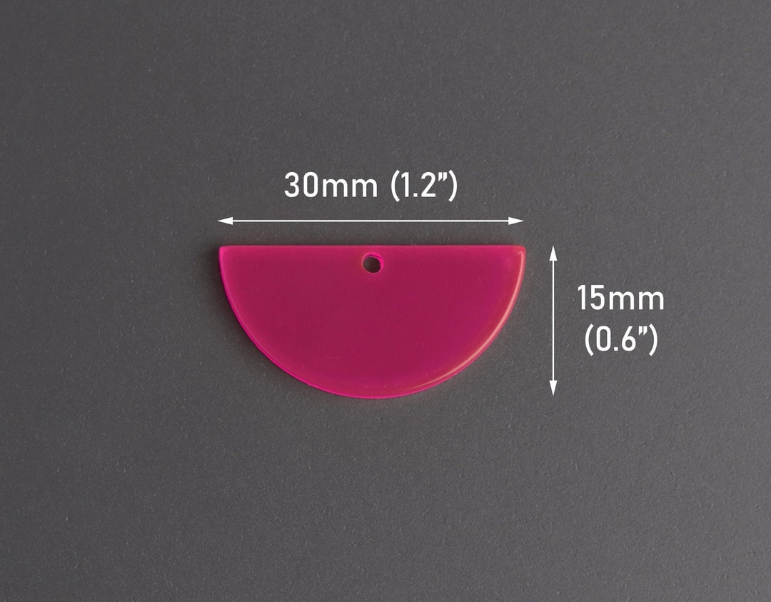 2 Neon Pink Half Circle Charms, 30 X 15mm, Transparent Acrylic Beads, 1 ...
