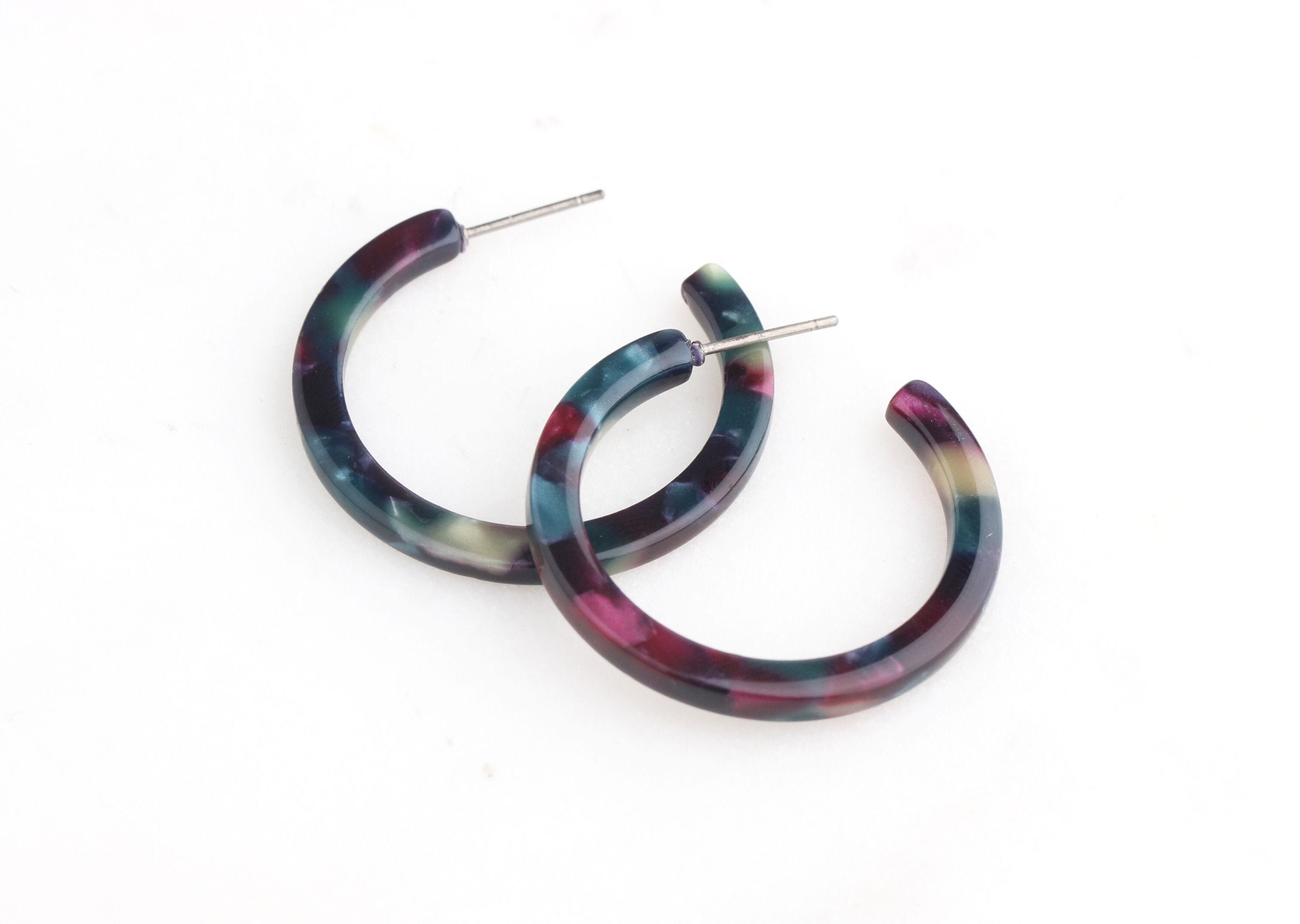 Green Purple Hoop Earring Findings 1 Pair Galaxy Hoops - Etsy