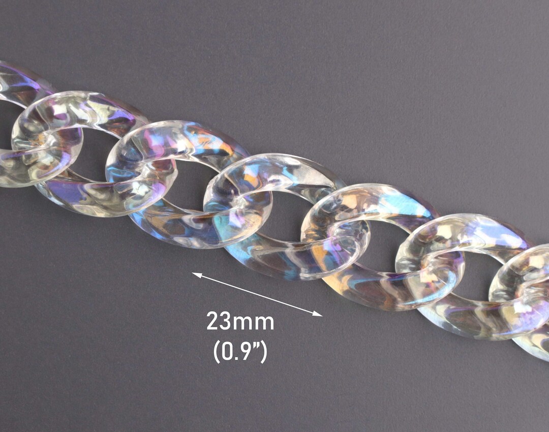 1ft Opal Clear Acrylic Chain Links, 23x17mm, Iridescent Rainbow, Lucite ...