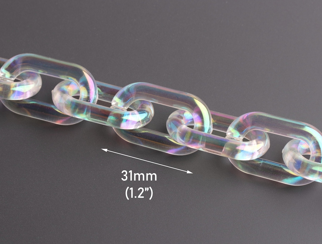 1ft Opal Clear Acrylic Chain Links, 31 X 19mm, Transparent, Iridescent ...