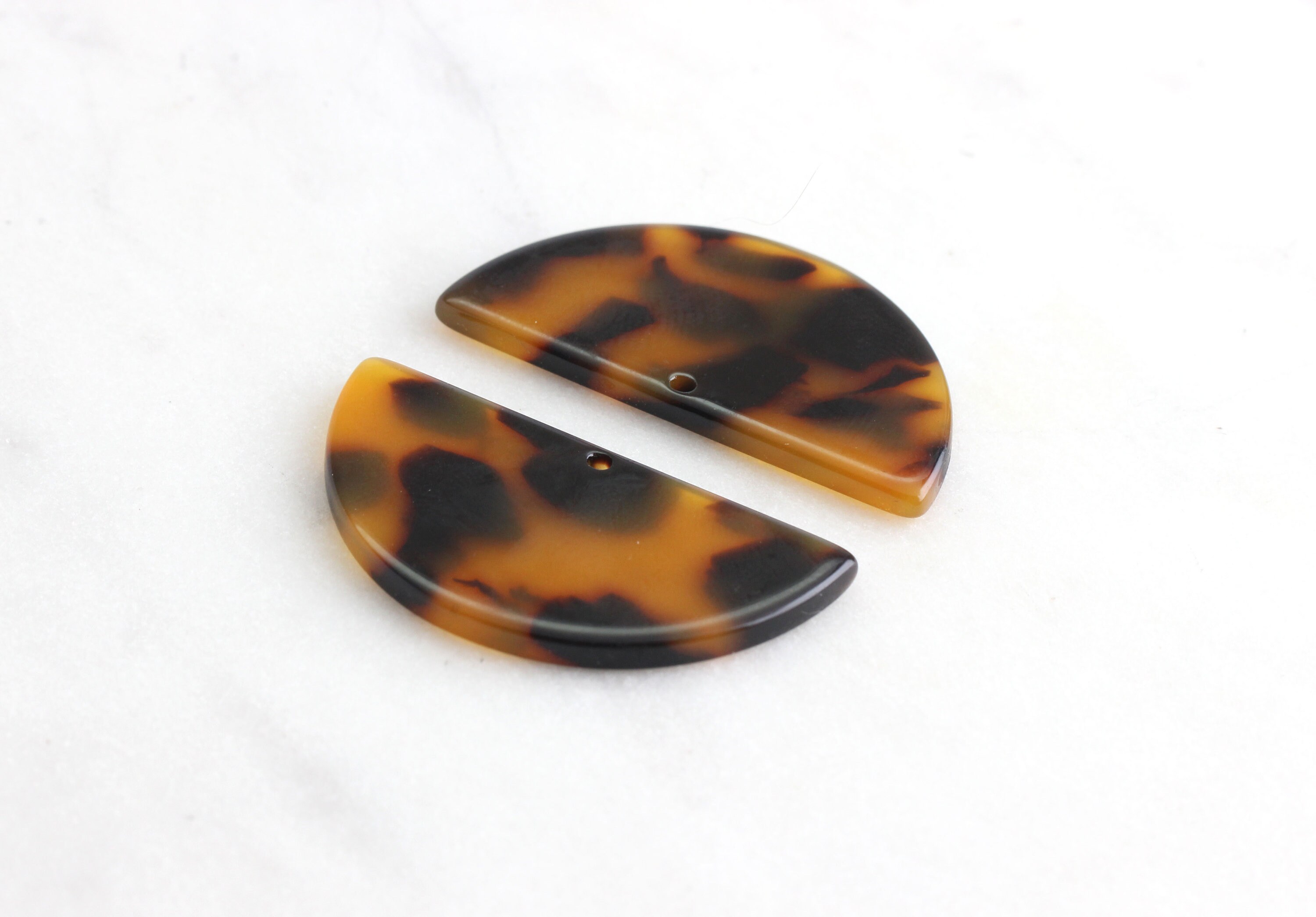 2 Tortoise Shell Half Disc Blanks Large Half Circle Charm | Etsy