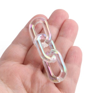 1ft Opal Clear Acrylic Chain Links, 31 X 19mm, Transparent, Iridescent ...