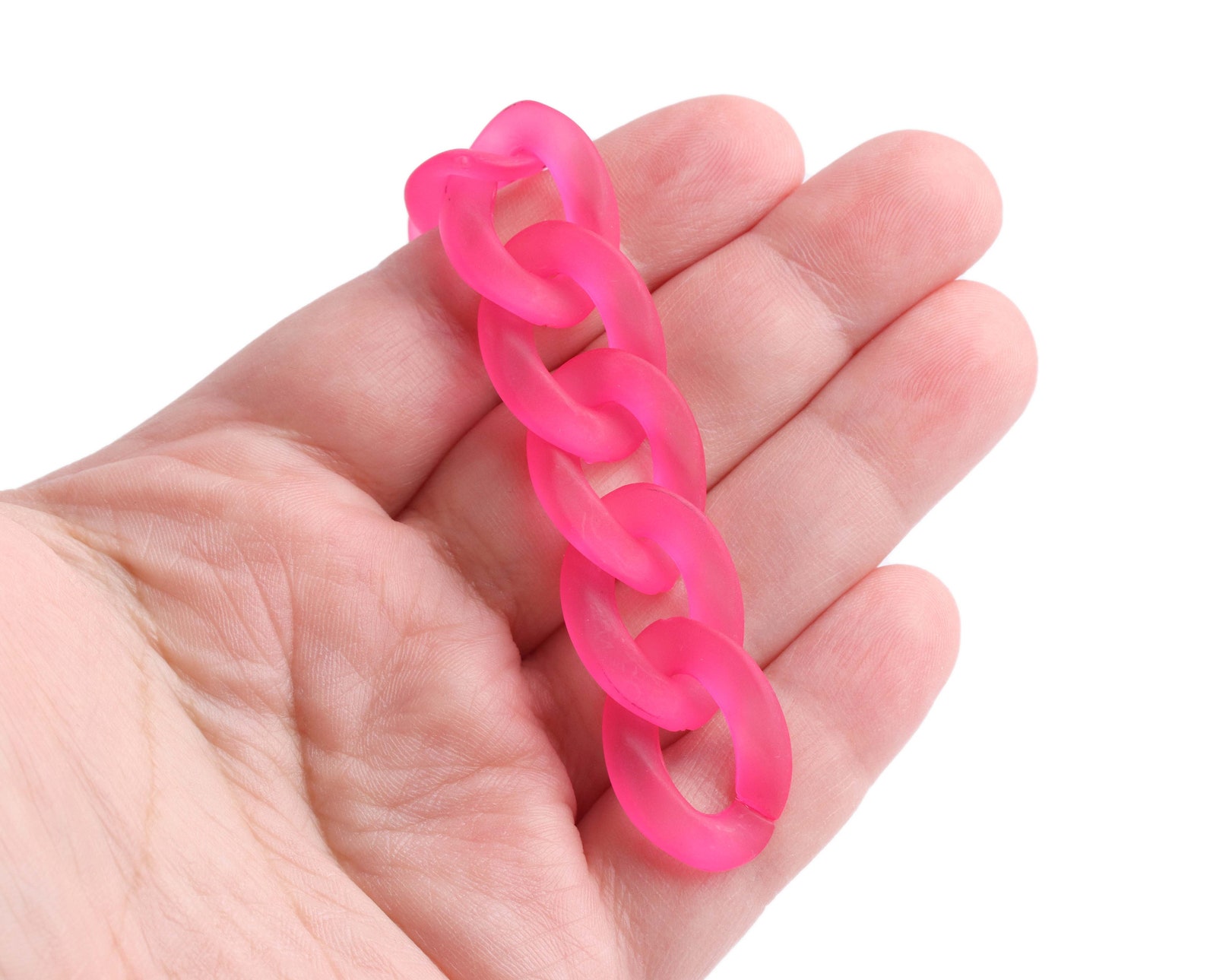 1ft Frosted Neon Pink Plastic Chain Links, 23 X 17mm, Transparent Matte ...