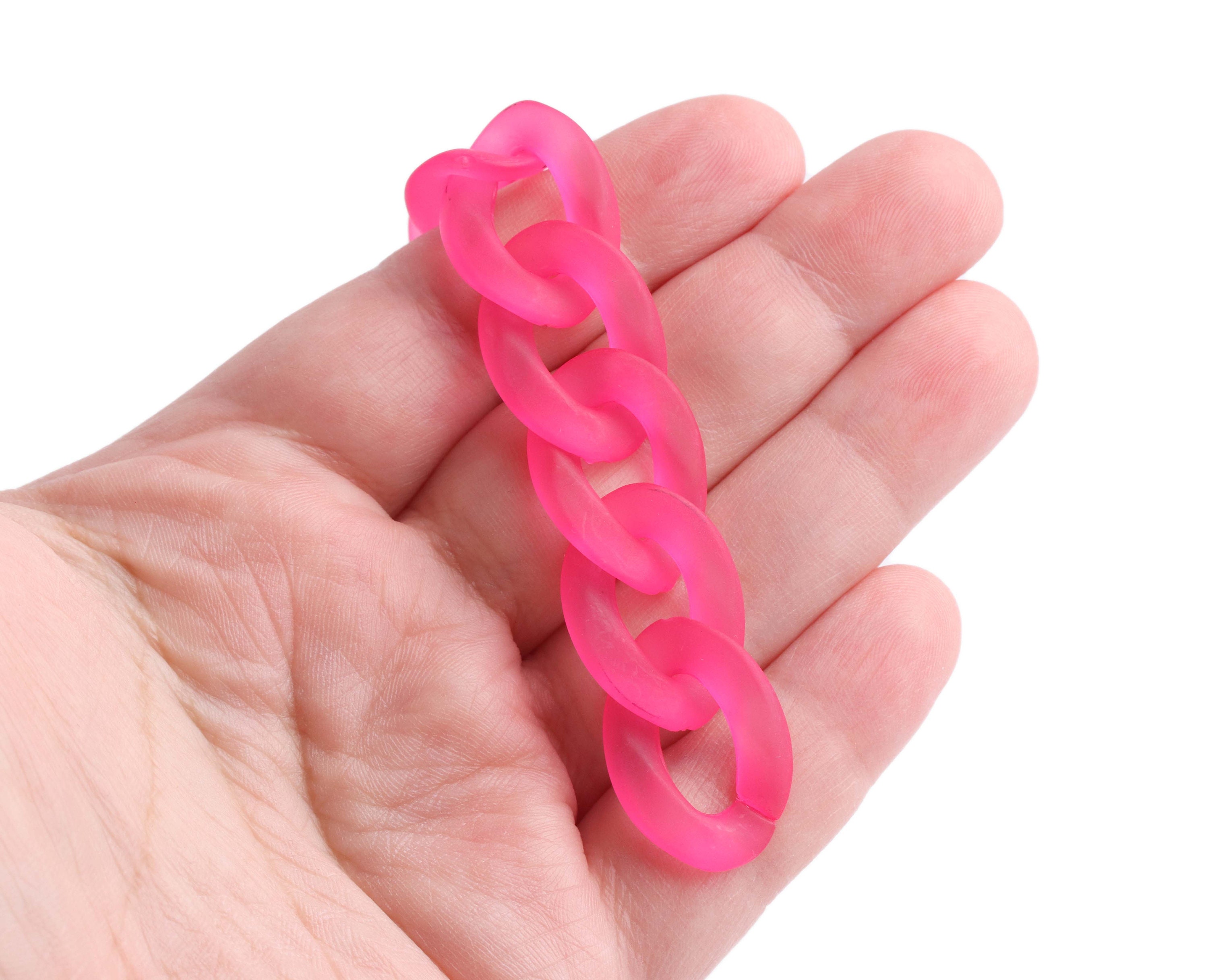 1ft Frosted Neon Pink Plastic Chain Links, 23 X 17mm, Transparent Matte ...