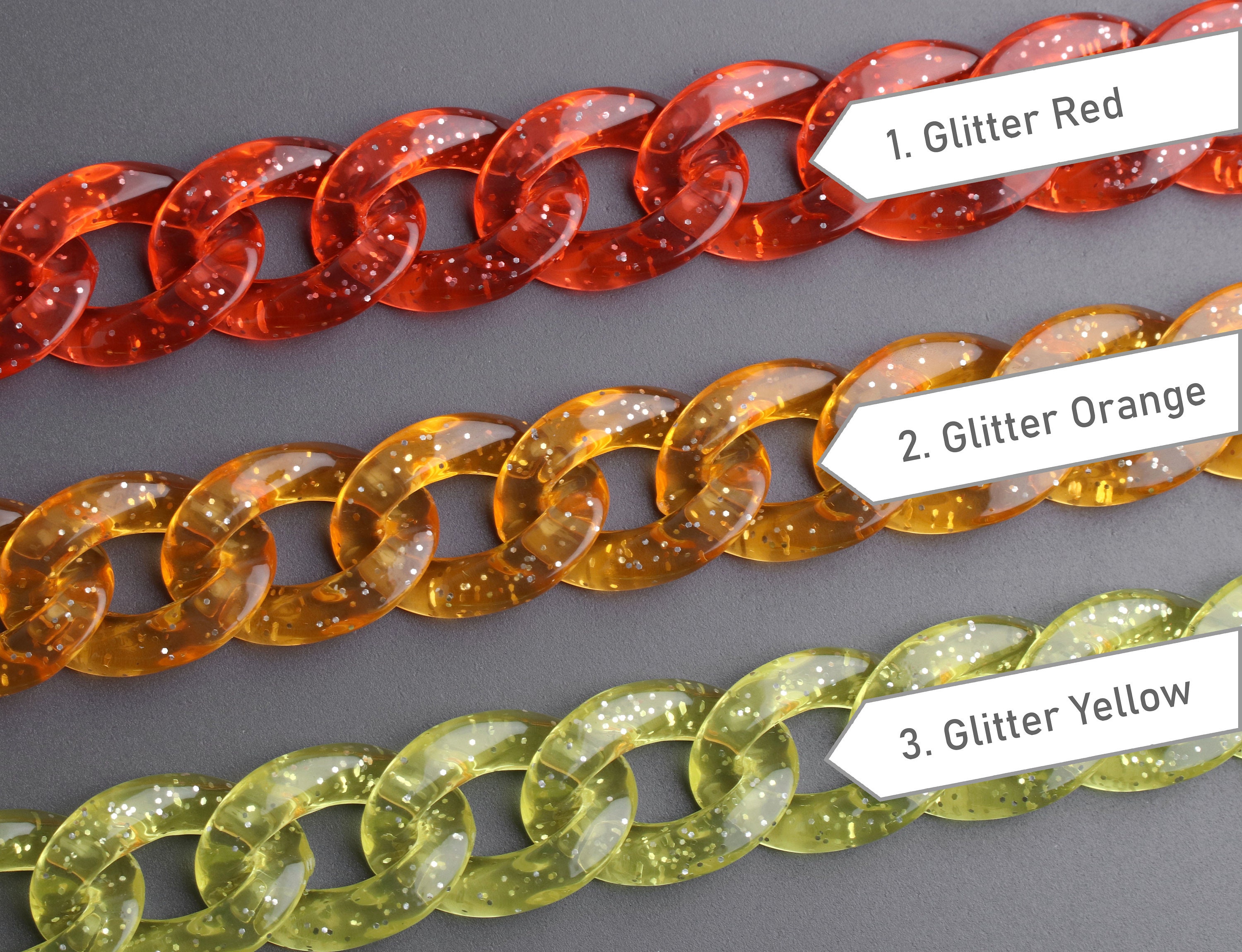 1ft Glitter Acrylic Chain in Bonfire, 23 X 17mm, Clear Red, Orange or ...