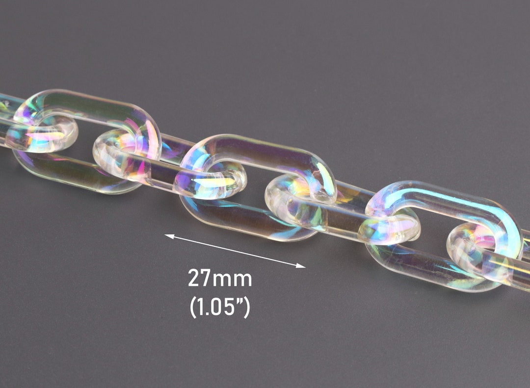 1ft Opal Clear Acrylic Chain Links, 27 X 16mm, Holographic Rainbow ...