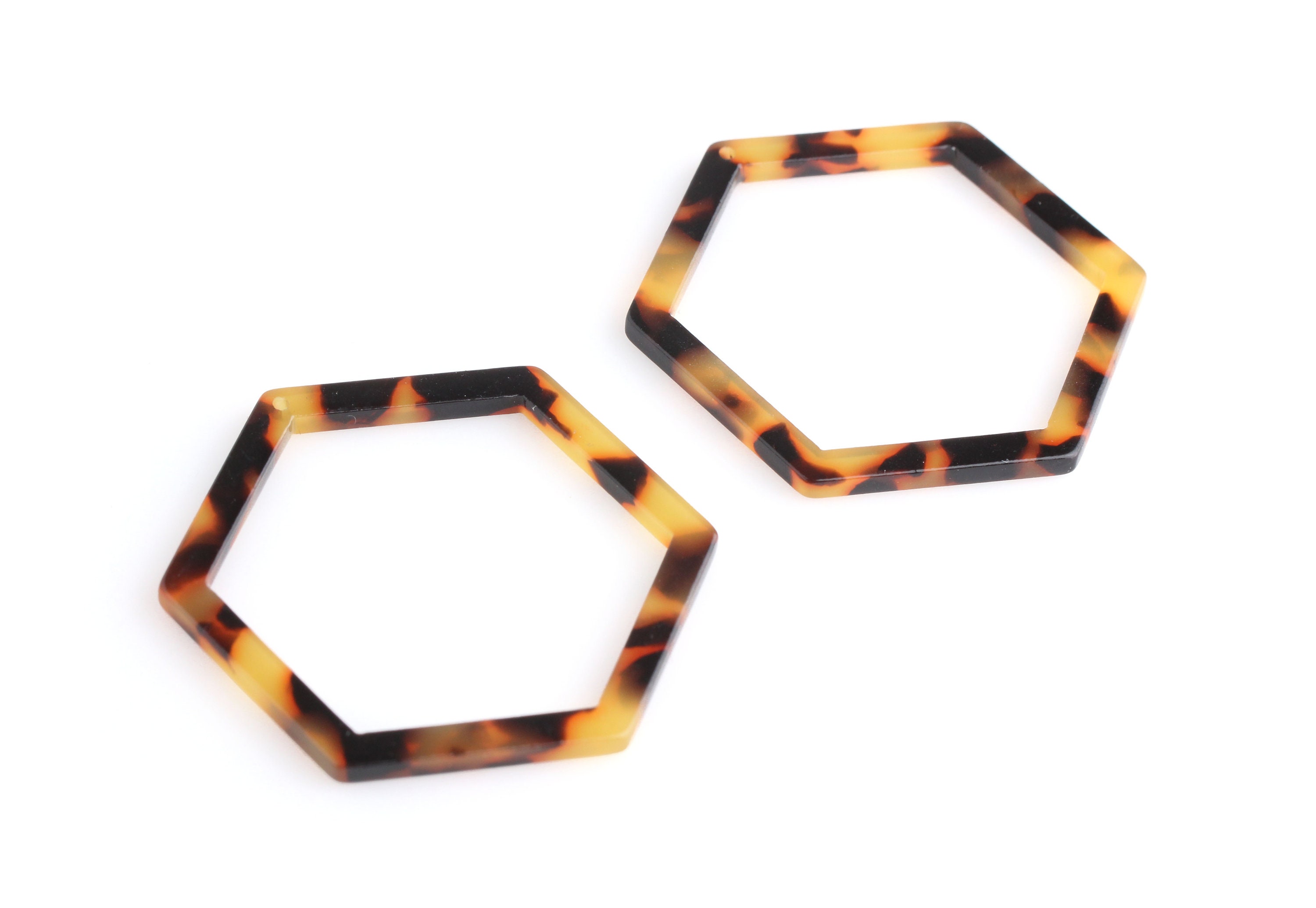 2 Large Hexagon Charms in Brown Tortoise Shell, Acrylic Hexagon Earring ...