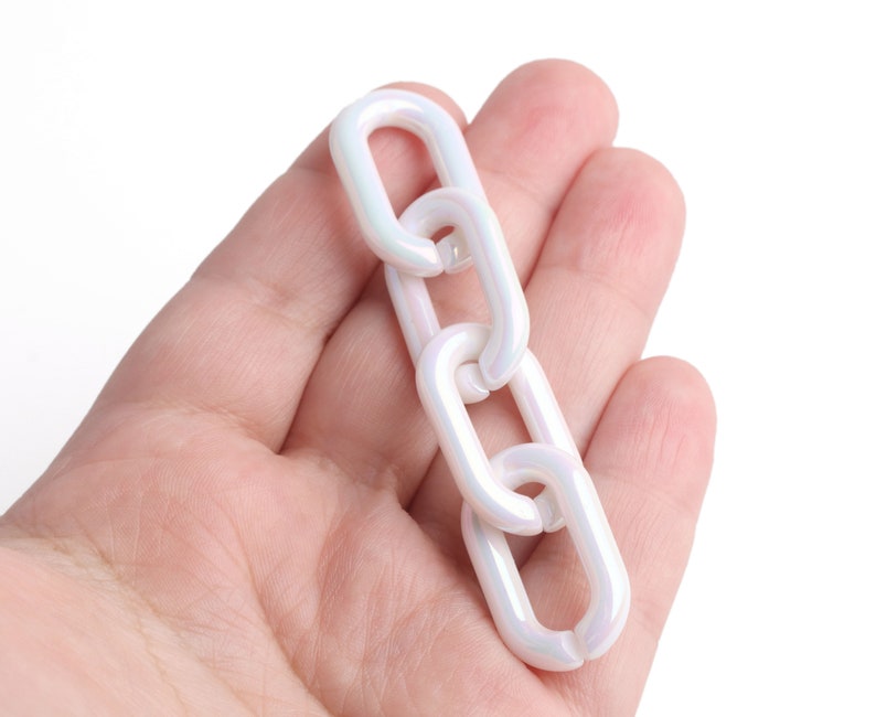 1ft Opal White Plastic Chain Links, 27 X 16mm, Holographic Rainbow ...