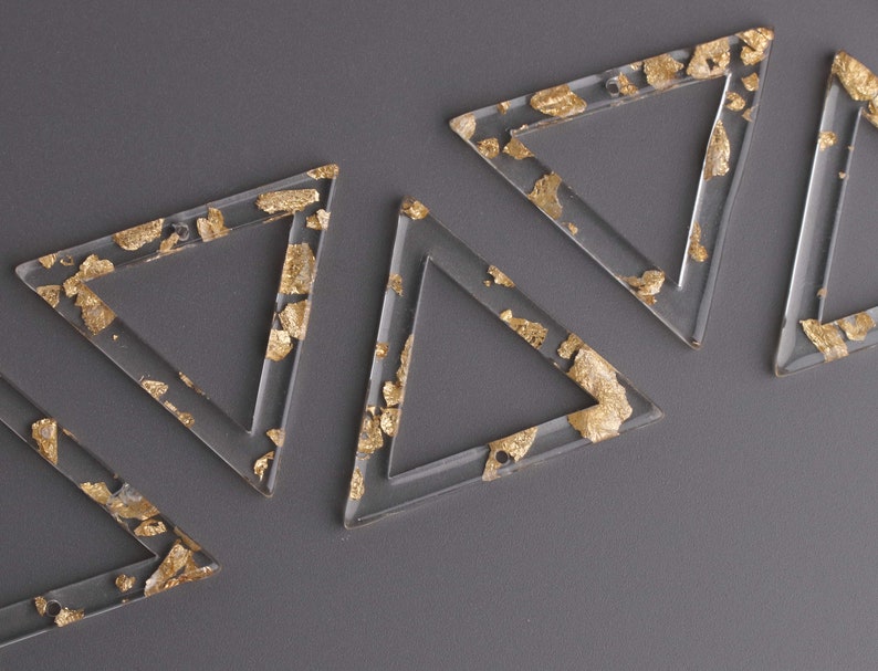 2 Large Triangle Charm With Gold Foil Flakes, 34.5 X 30.5mm, Designer ...
