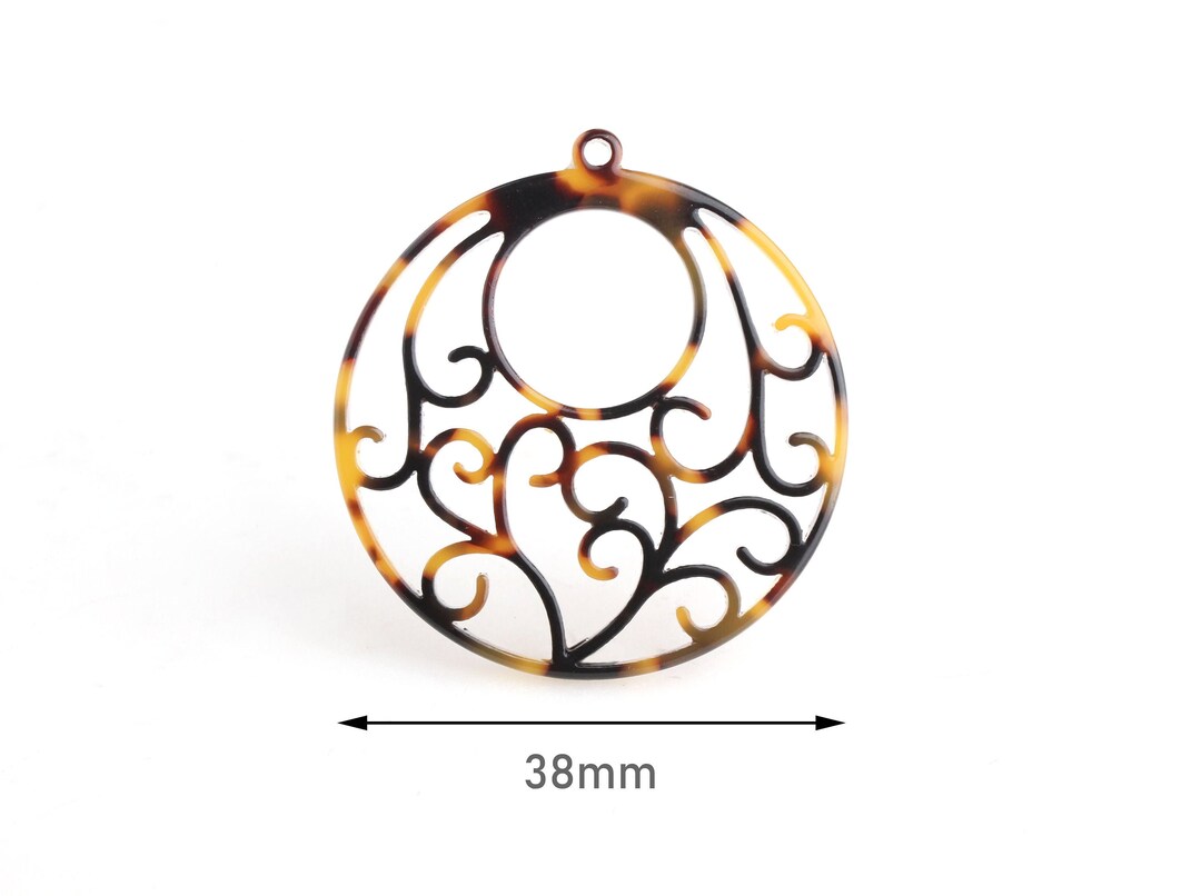 2 Ornate Scrollwork Circle Charms, Fretwork Beads, Pumpkin Orange ...