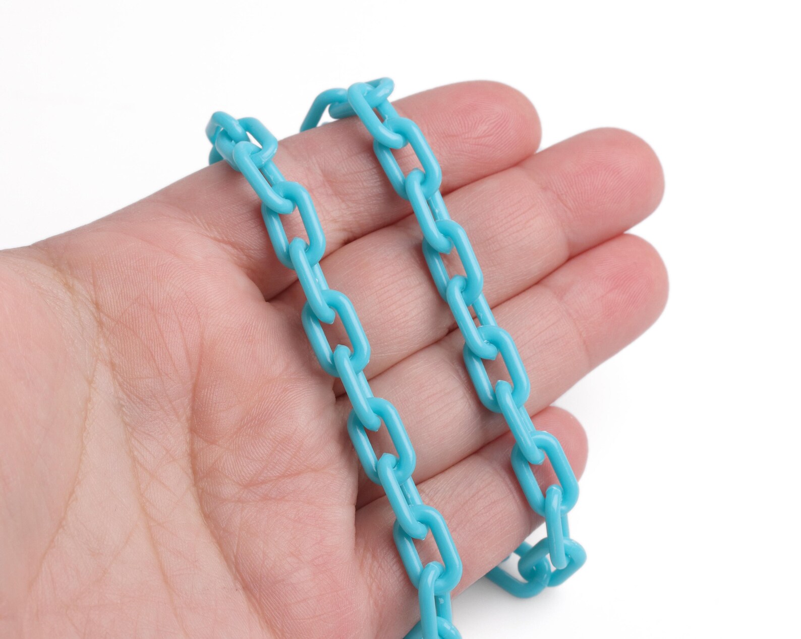 1ft Light Blue Teal Chain, 13.5 X 7.5mm, Plastic, Small Size, Closed ...