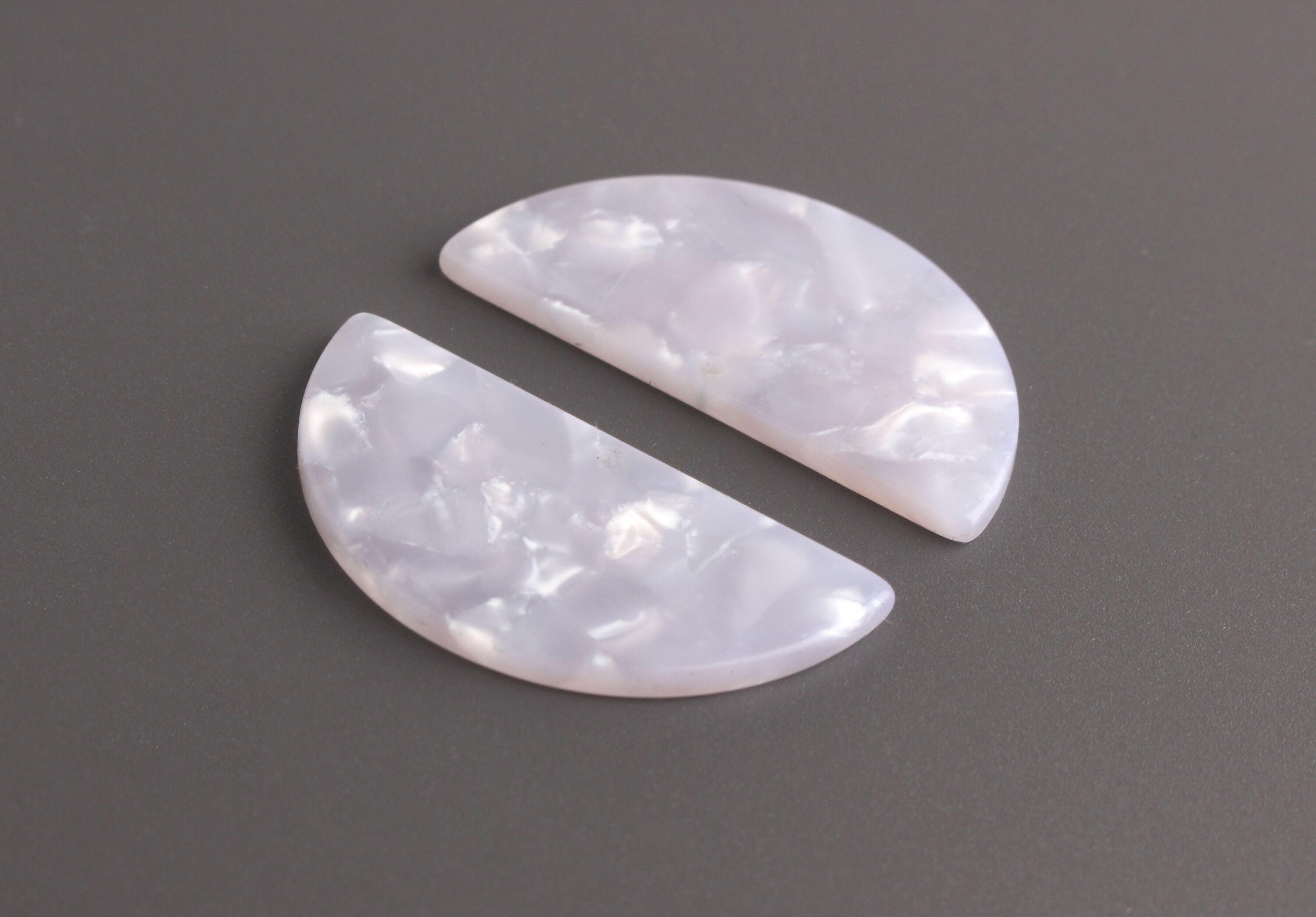 2 Ice Crystal Tortoise Shell Half Circle Findings White Pearl | Etsy