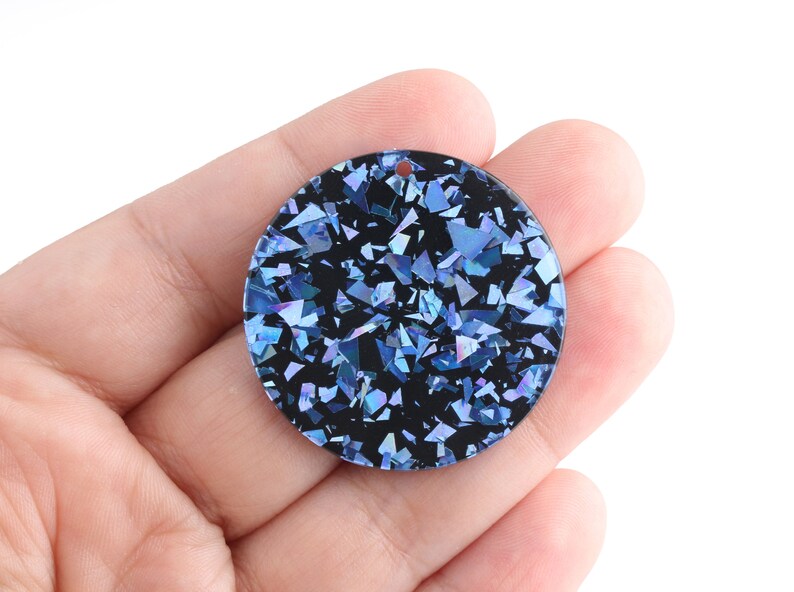 4 Round Circle Disc 35mm, Sprakly Blue Confetti Glitter, One Sided ...