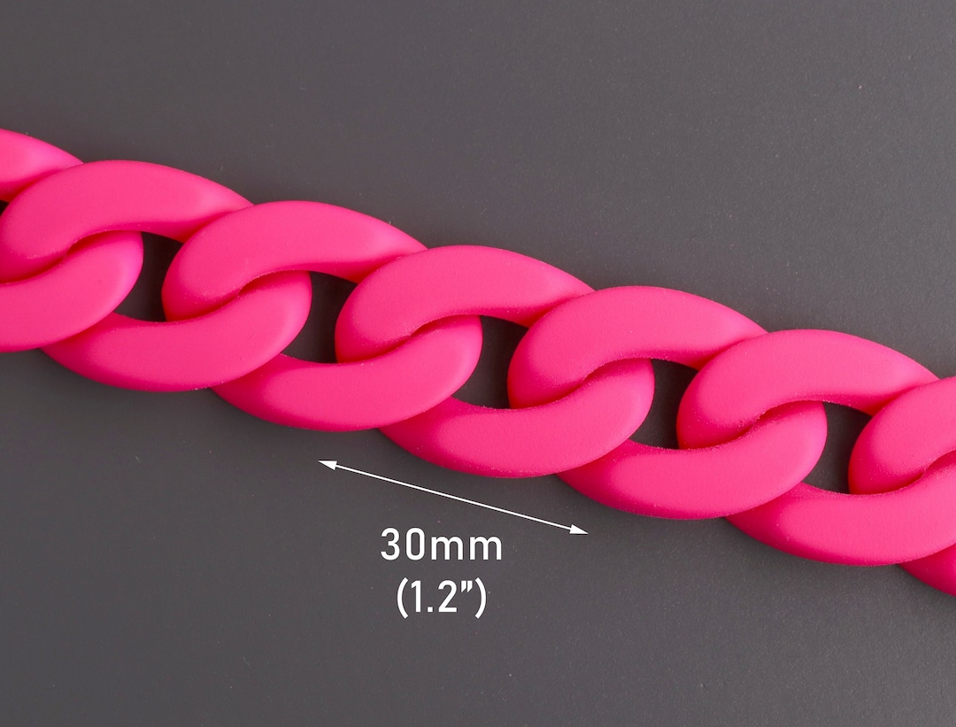 1ft Large Matte Neon Pink Plastic Chain Links, 30 X 20mm, Flat Curb ...