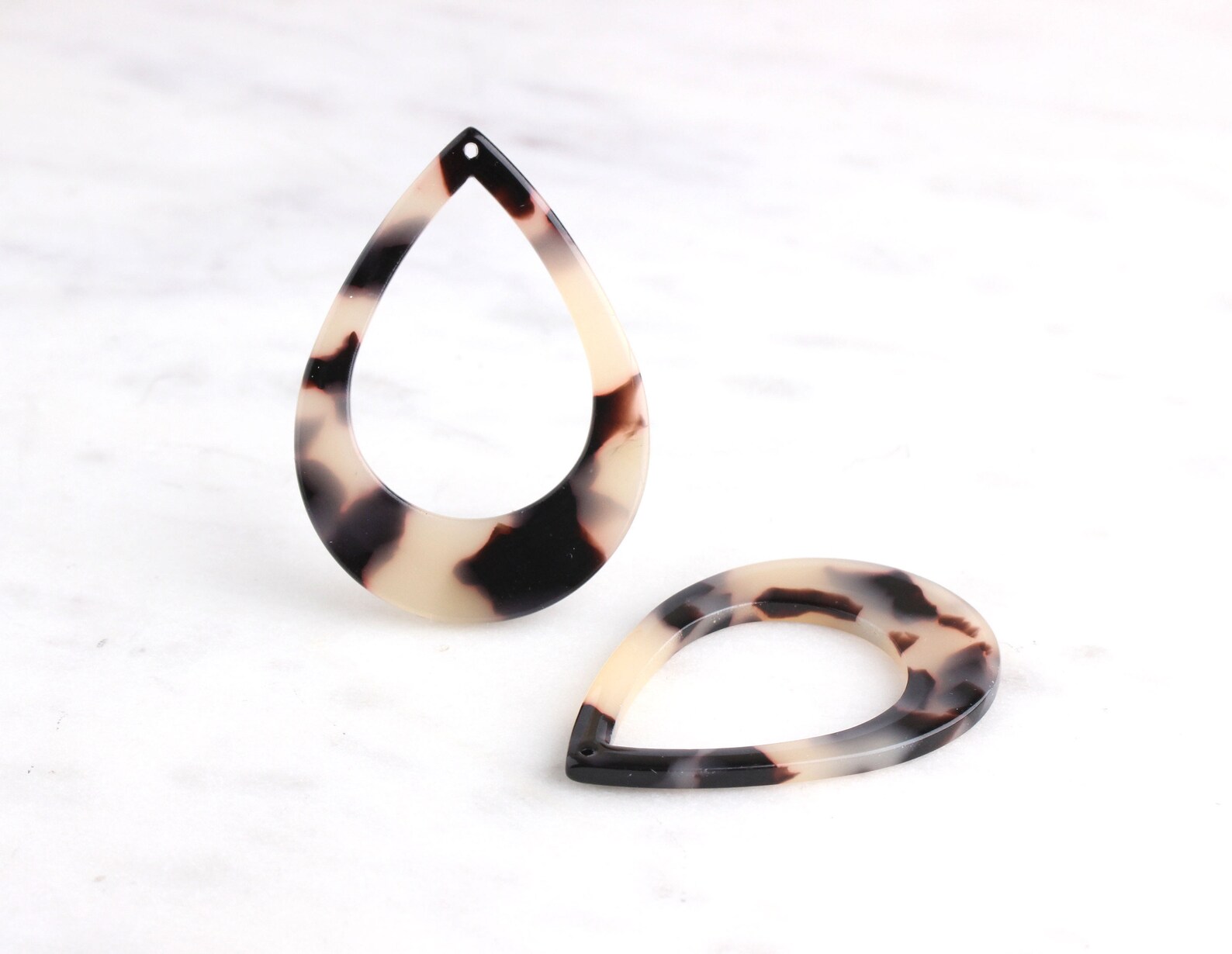 2 Extra Large Teardrop Shape Charms, Celluloid Acetate Tortoise Shell ...