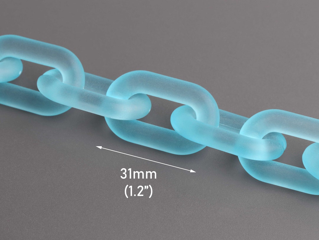 1ft Frosted Ice Blue Acrylic Chain Links, 31 X 19mm, Matte Aqua Blue ...