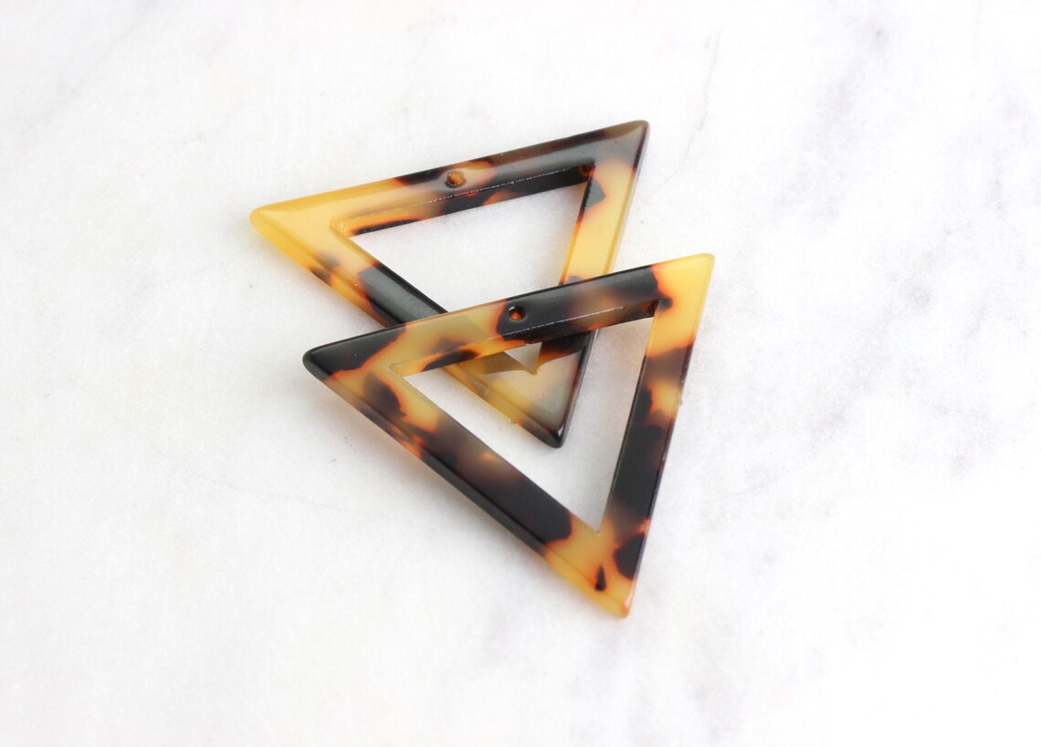 2 Large Triangles Tortoise Shell Middle Side Hole Amber | Etsy