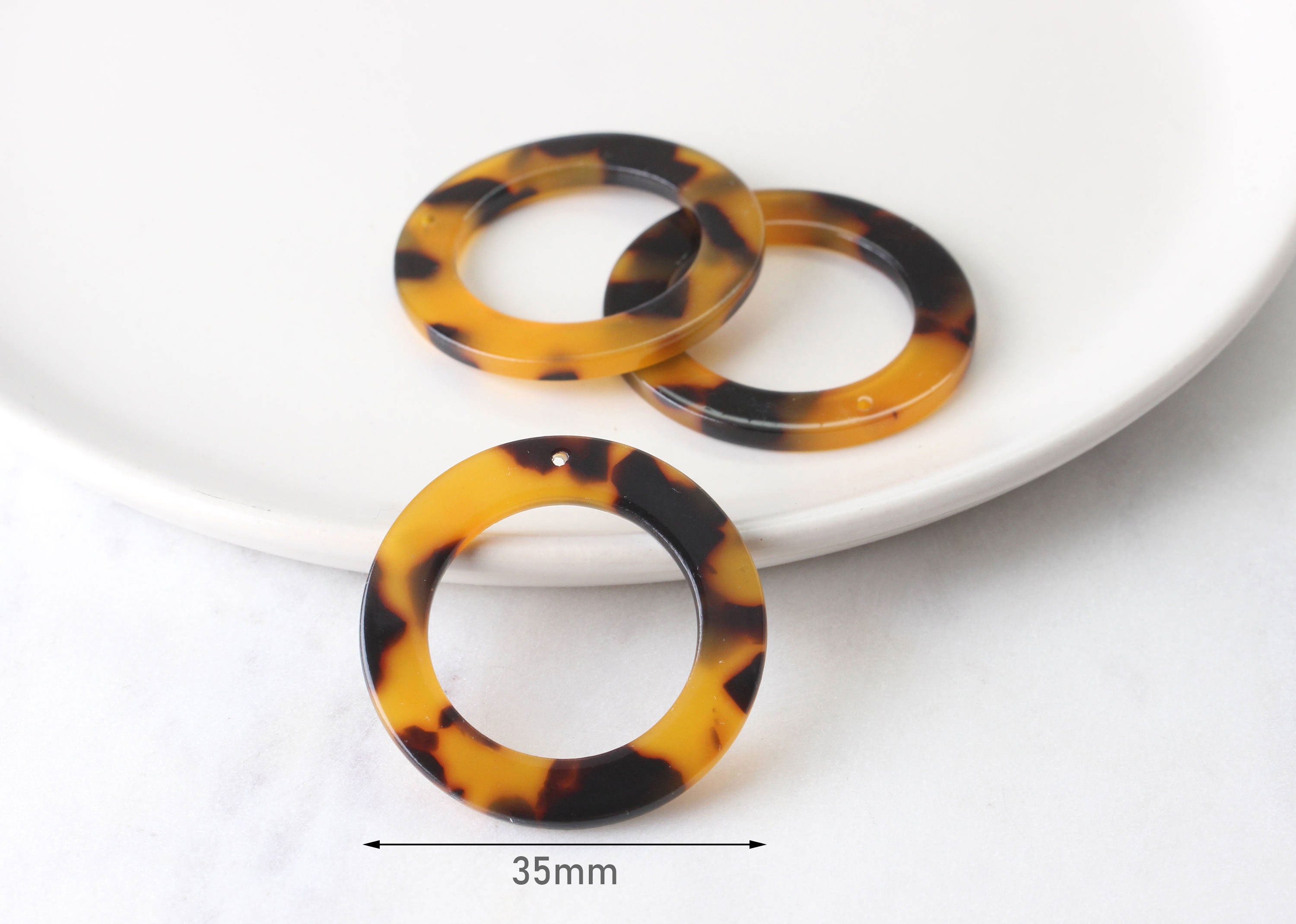 2 Plastic Tortoise Shell Ring Beads Acetate 35mm Link Chain Chunky ...