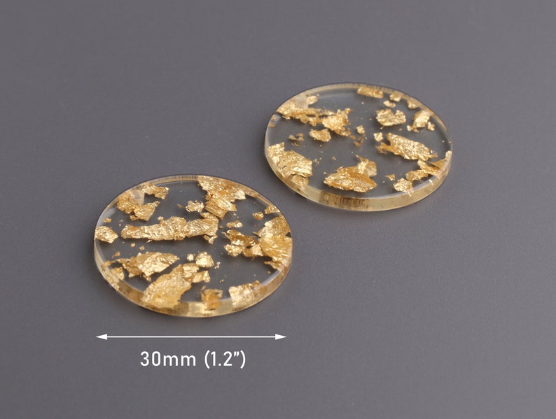 4 Gold Flake Resin Pendants 30mm Diameter Transparent Round - Etsy
