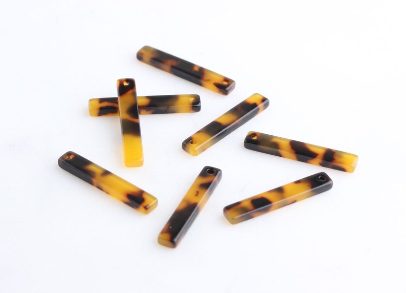4 Dark Tortoise Shell Beads, 1 Inch Bar, Faux Tortoise Blank, Short Bar ...