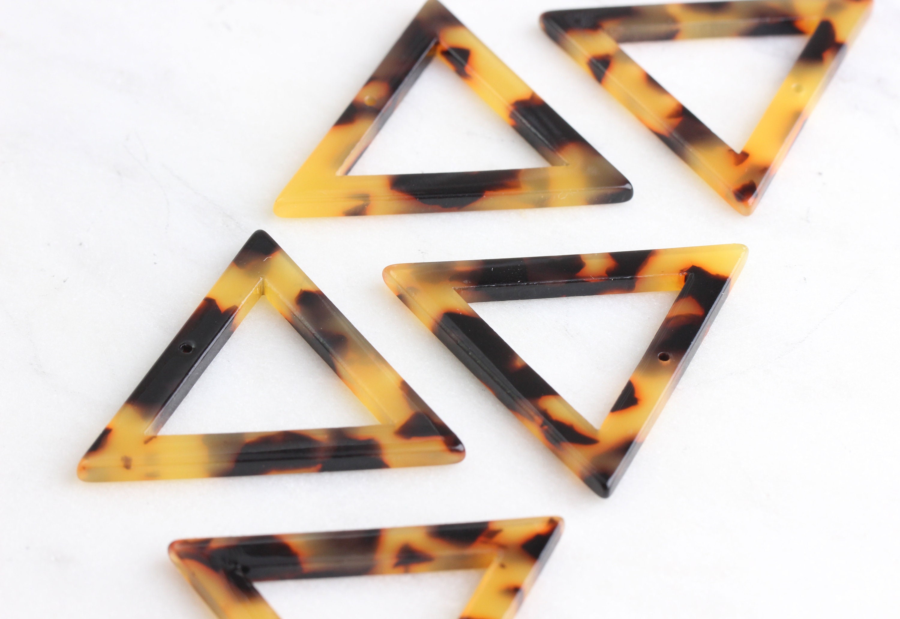 2 Large Triangles Tortoise Shell Middle Side Hole Amber | Etsy