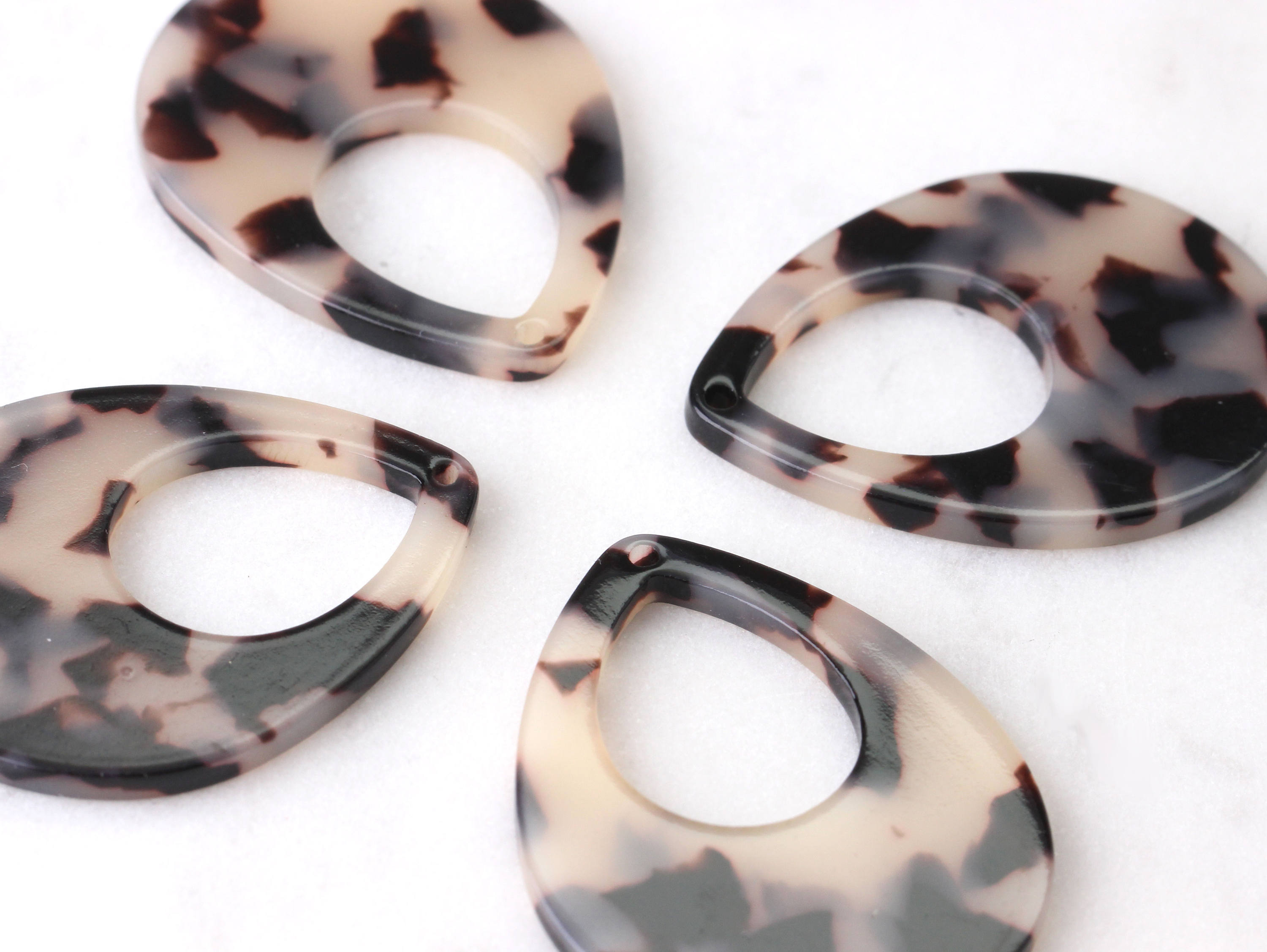 4 Big Teardrop Bead White Tortoise Shell, 38mm Vintage Tortoise Acrylic ...