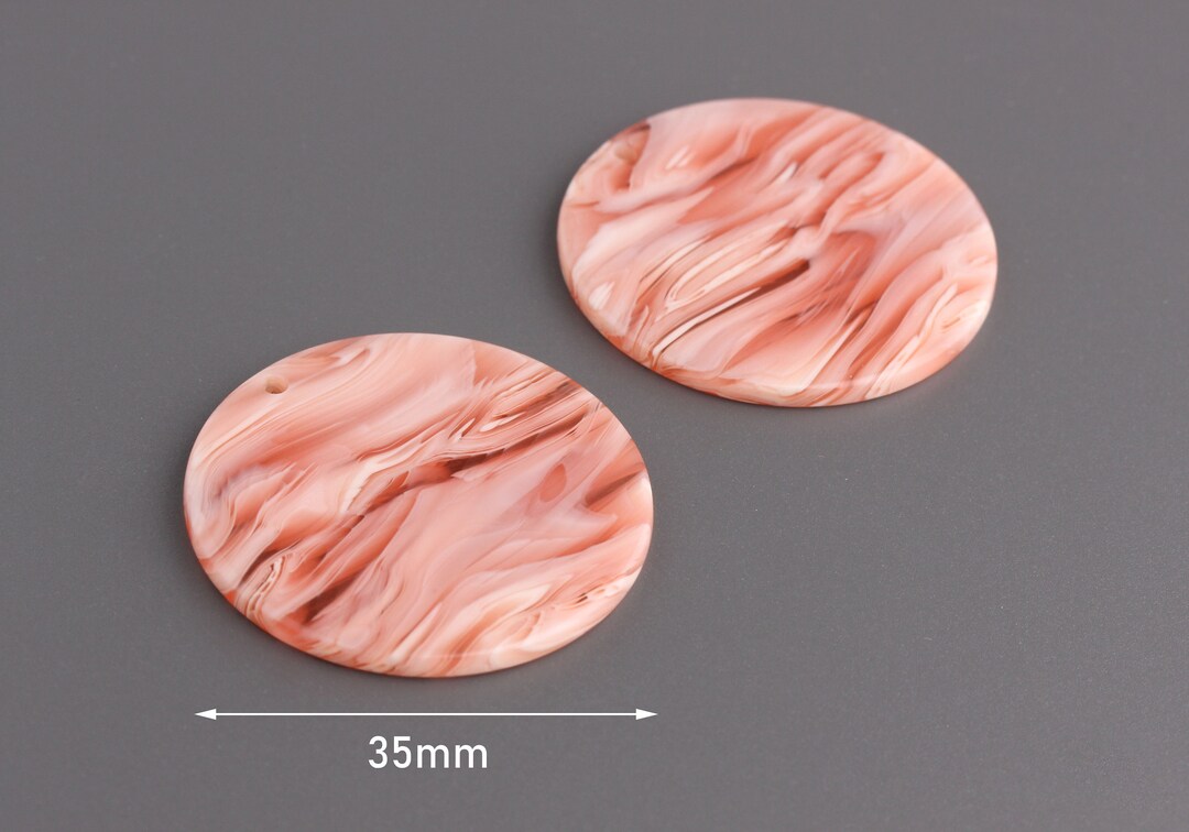 4 Large Acrylic Circles in Coral Pink Tortoise Shell, Plastic 1.5 Inch ...