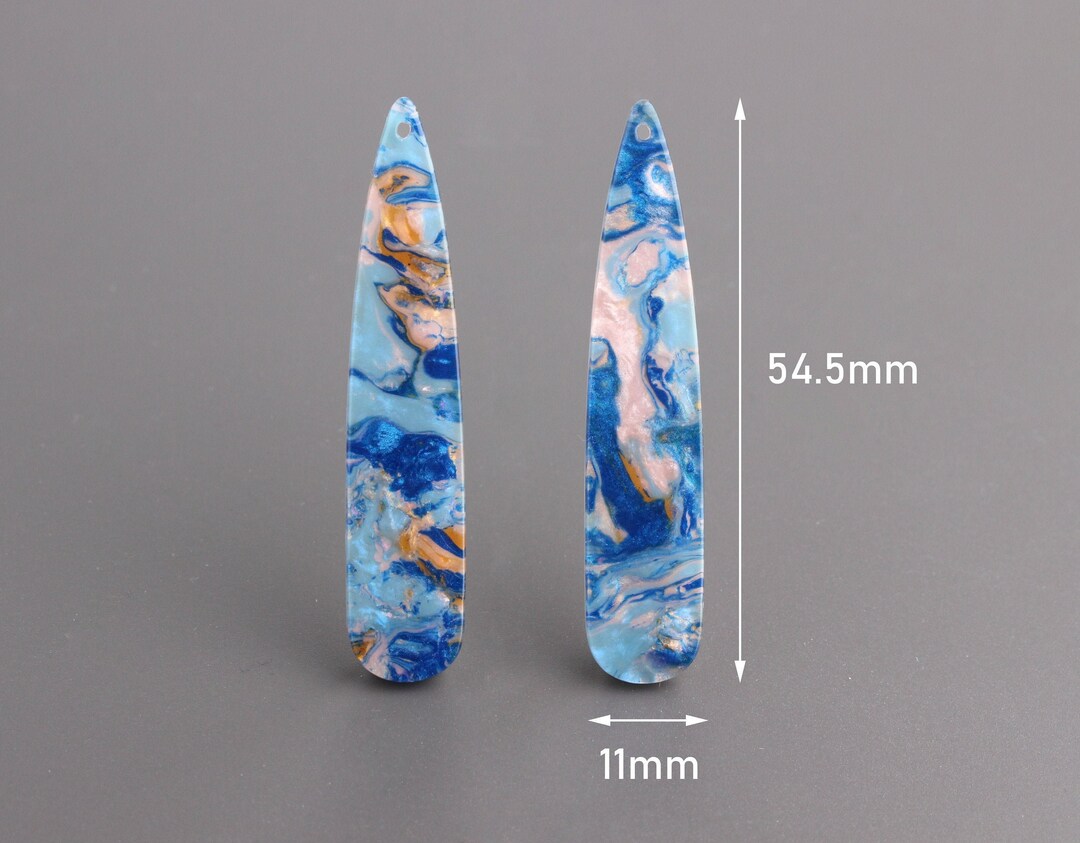 4 Thin Stick Charms in Light Blue Pink Marble, Extra Long Pendant ...