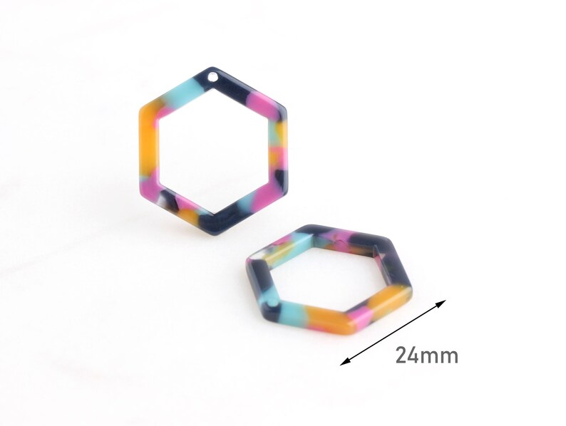 4 Acrylic Hexagon Connectors, Blue Pink Yellow, Resin Hexagon Pendant ...