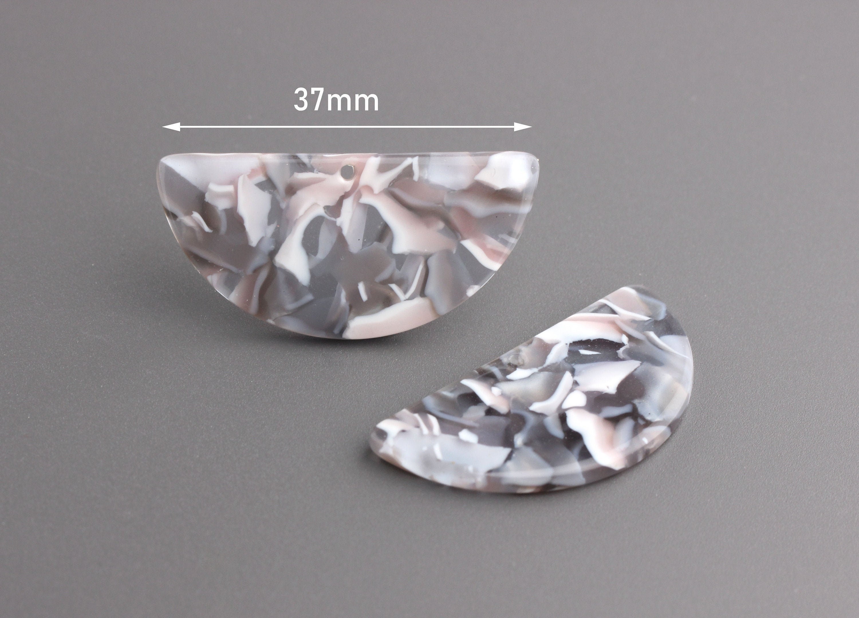 2 Gray Tortoise Shell Half Moon Pendant, Tortoise Component, Cellulose ...