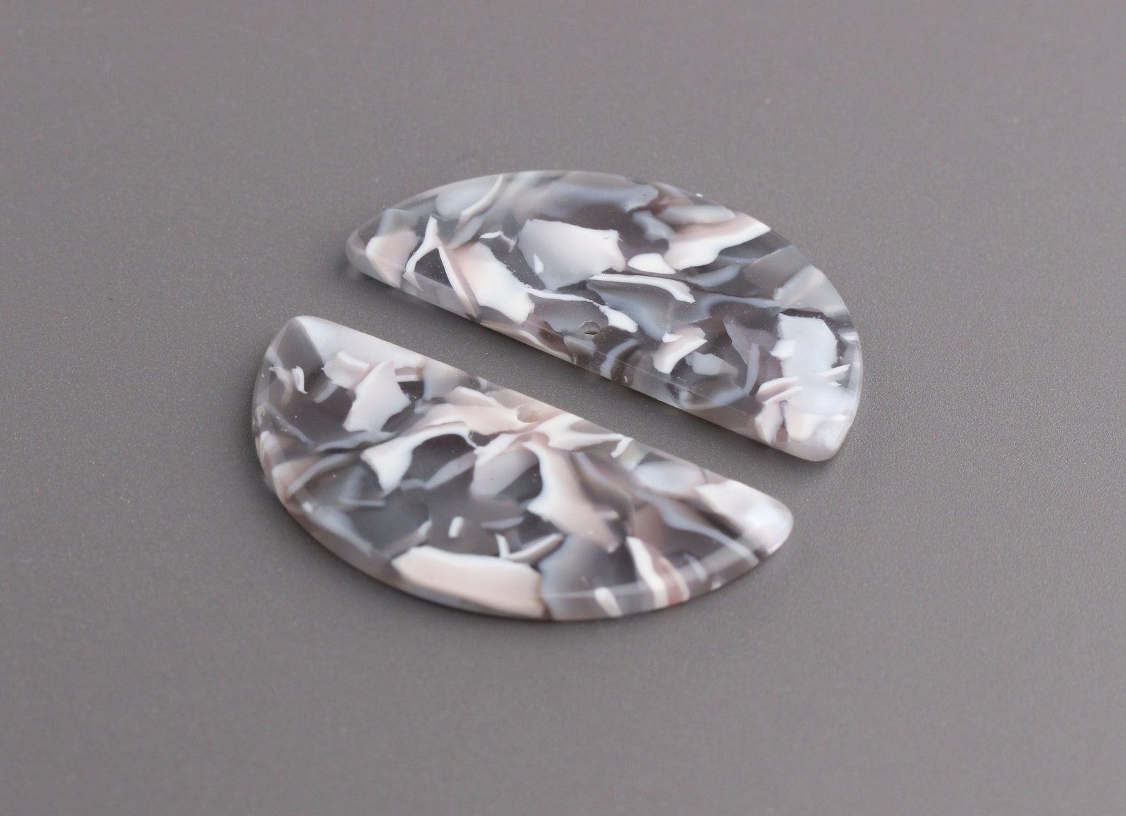 2 Gray Tortoise Shell Half Moon Pendant, Tortoise Component, Cellulose ...