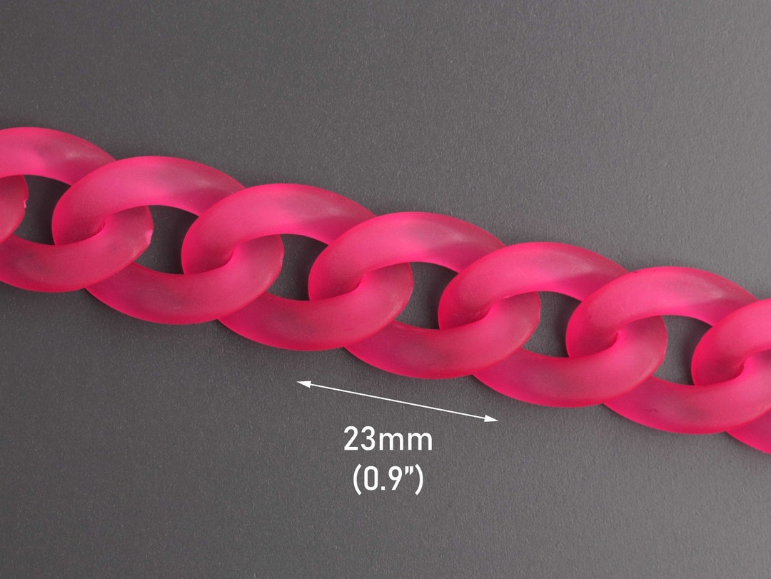 1ft Frosted Neon Pink Plastic Chain Links, 23 X 17mm, Transparent Matte ...