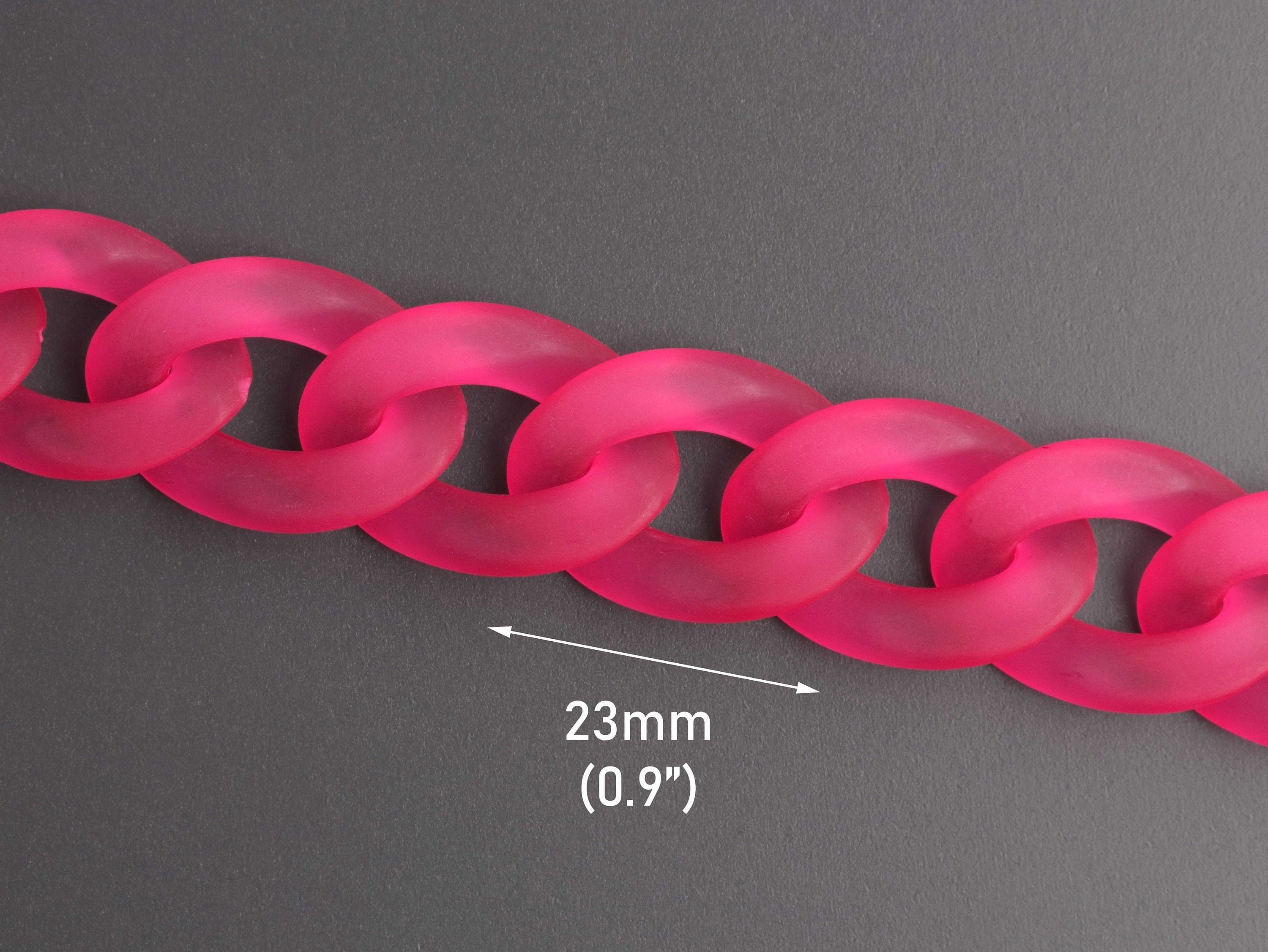 1ft Frosted Neon Pink Plastic Chain Links, 23 X 17mm, Transparent Matte ...