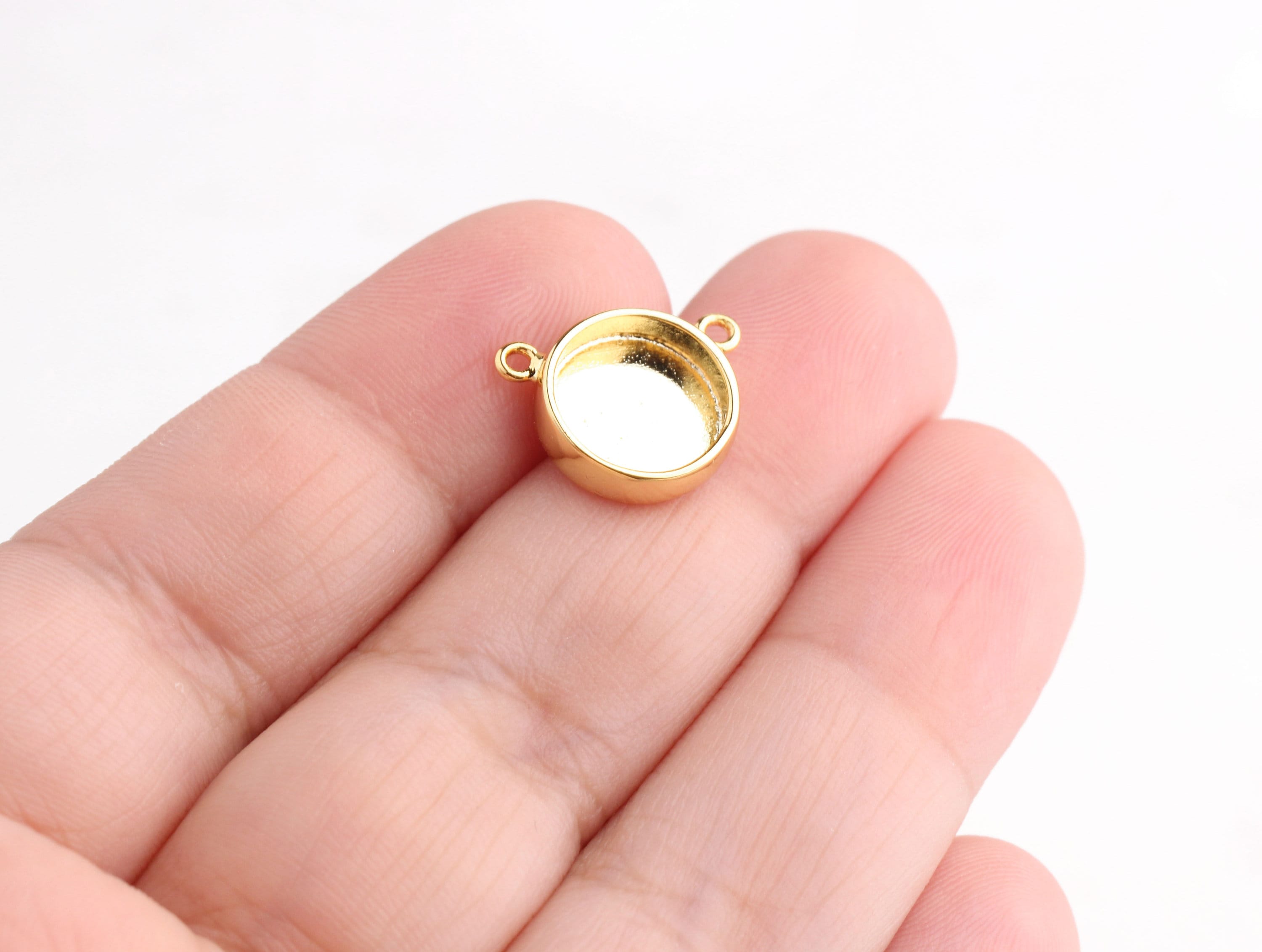 4 Round Bezel Cup Links, 10mm Bezel Setting, Gold Bezel Connector ...