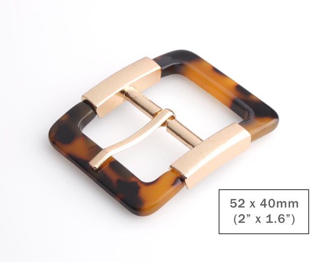 1 Tortoise Shell Buckle, 2 X 1.6 Inch, Gold Tone Metal, Square Plastic ...
