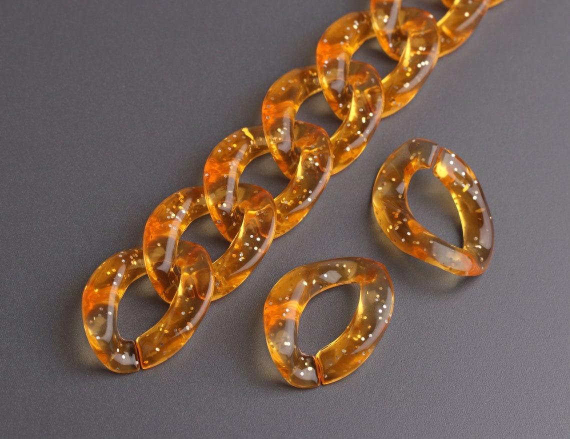 1ft Glitter Acrylic Chain in Bonfire, 23 X 17mm, Clear Red, Orange or ...