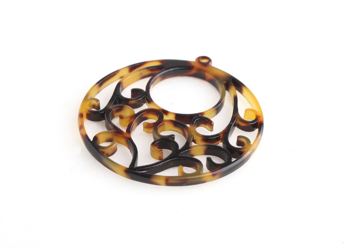 2 Ornate Scrollwork Circle Charms, Fretwork Beads, Pumpkin Orange ...
