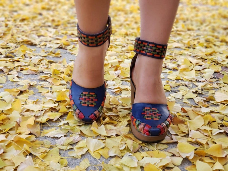 Azul High Heels/mexican Heels/mexican Huaraches//huarache - Etsy