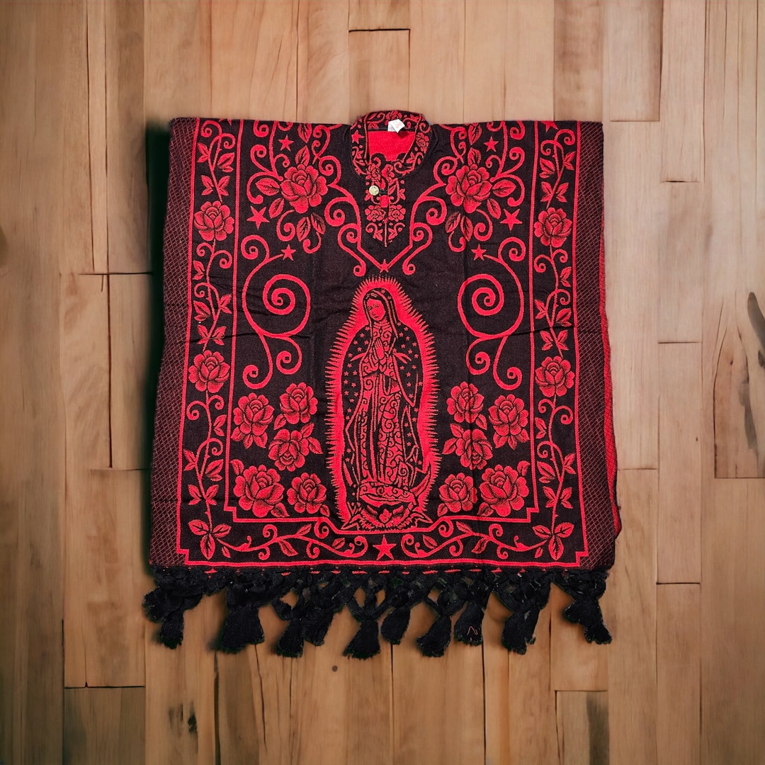 Virgen De Guadalupe Gaban: Traditional Mexican Poncho Shawl - Etsy UK